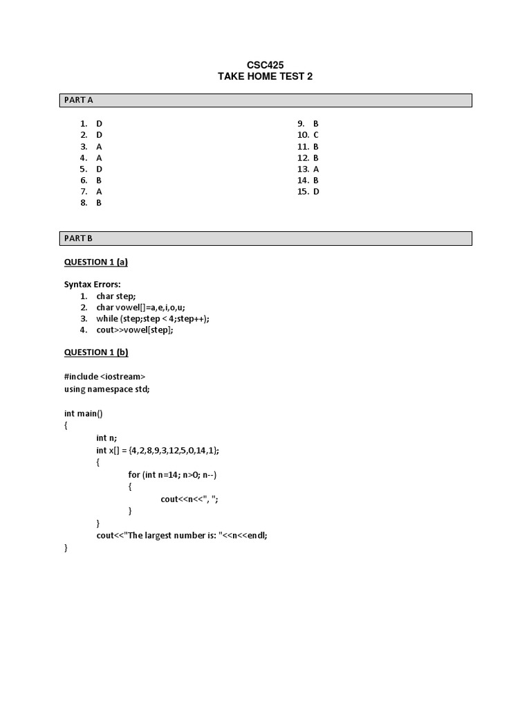 CSC425 Take Home Test 2 | PDF | Computer Programming | Discrete Mathematics