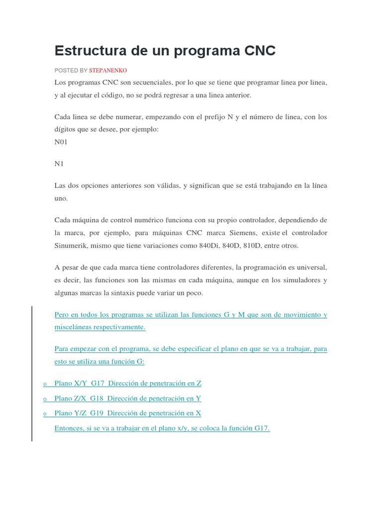 Estructura de Un Programa CNC | PDF | Control numerico | Herramientas