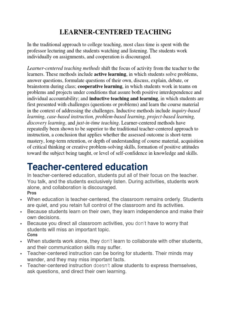 Teacher-Centered Education | PDF | Differentiated Instruction | Teachers