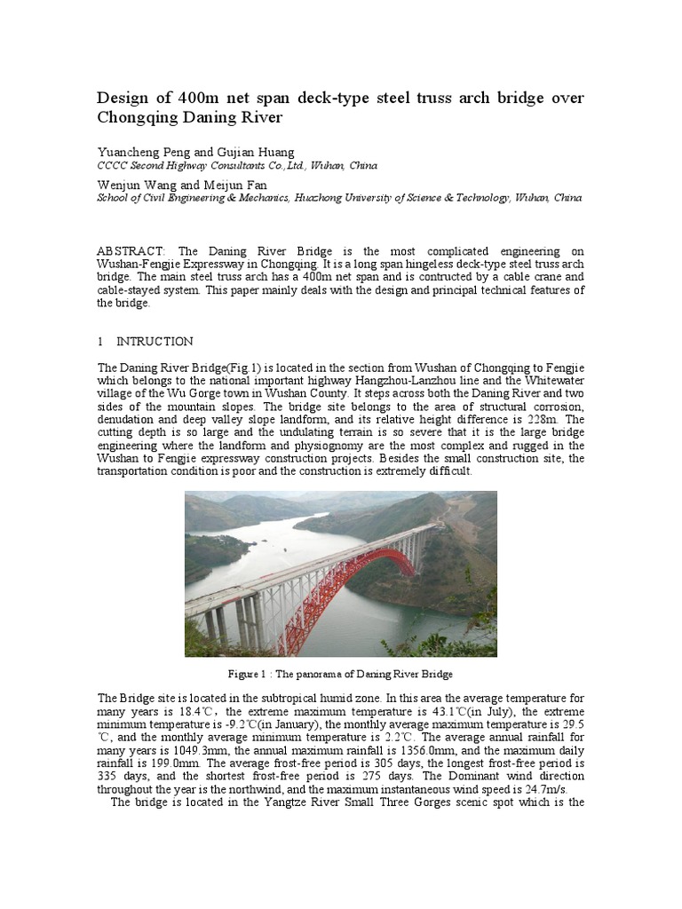 Design of Daning River Truss Arch Bridge | PDF | Truss | Bridge
