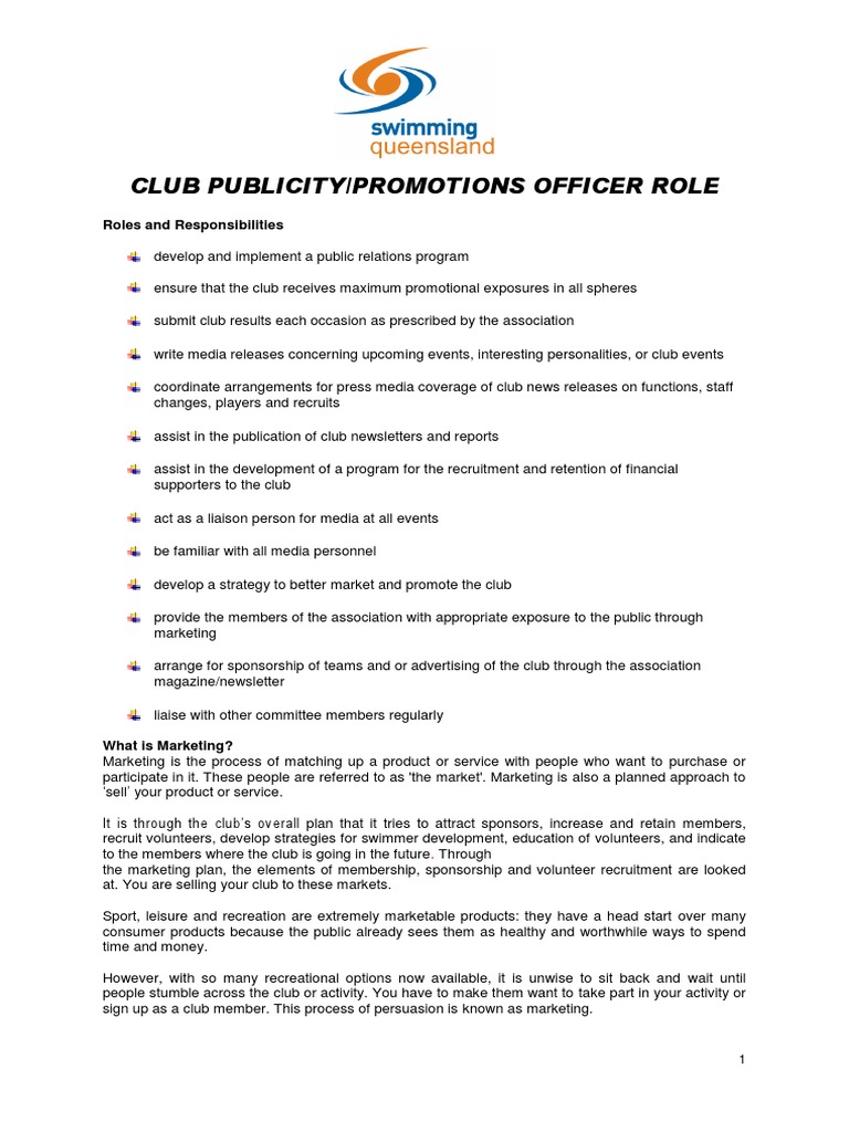 Club Publicity/Promotions Officer Role: Roles and Responsibilities ...