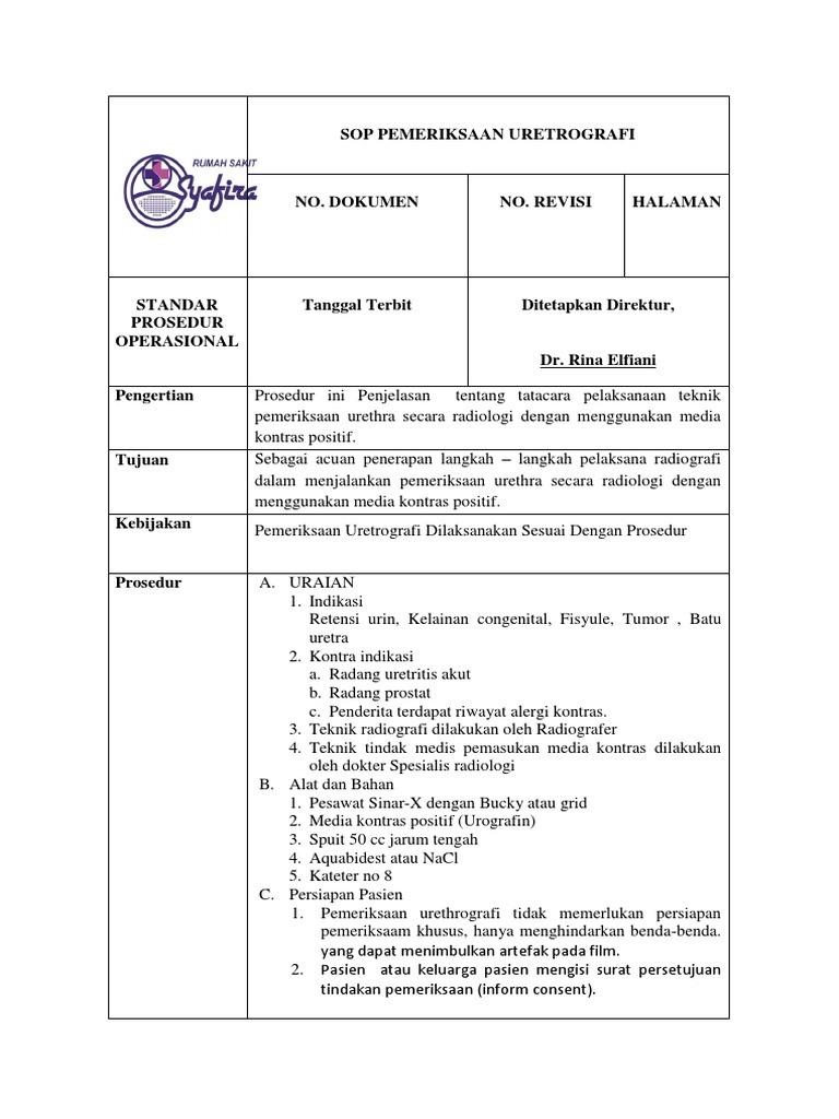 Sop Pemeriksaan Uretrografi Febri | PDF