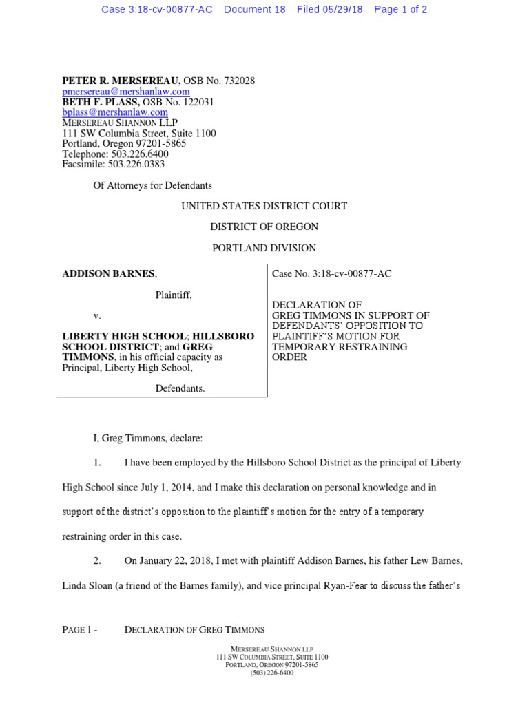 Greg Timmons Declaration | PDF | United States Law | Social Institutions