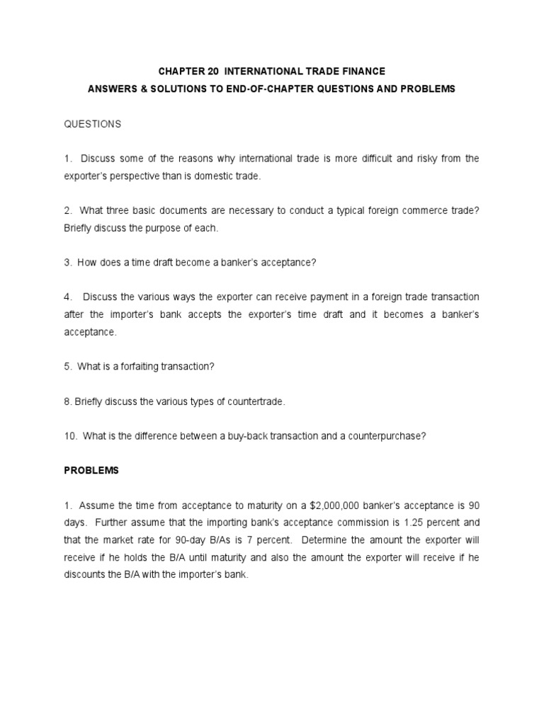Chapter 20 International Trade Finance Answers & Solutions To End-Of ...