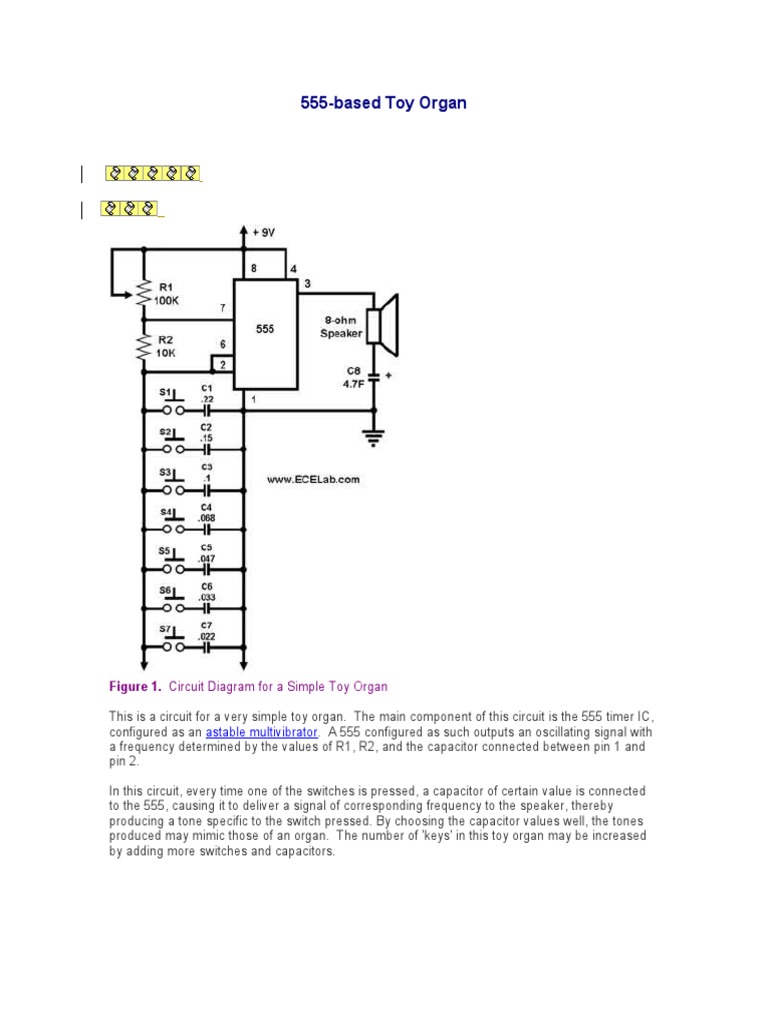 555-Based Toy Organ: Figure 1. Circuit Diagram For A Simple Toy Organ ...