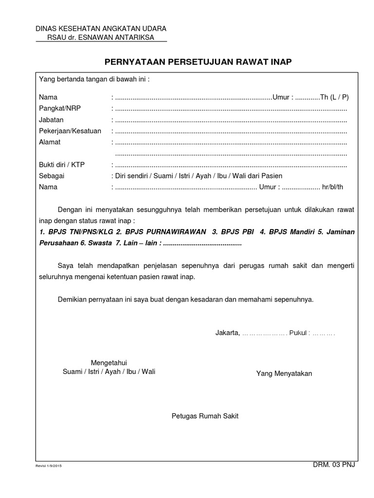 Pernyataan Persetujuan Penolakan Rawat Inap | PDF