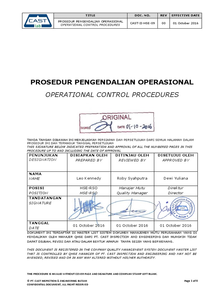 Prosedur Pengendalian Operasional: Operational Control Procedures | PDF ...