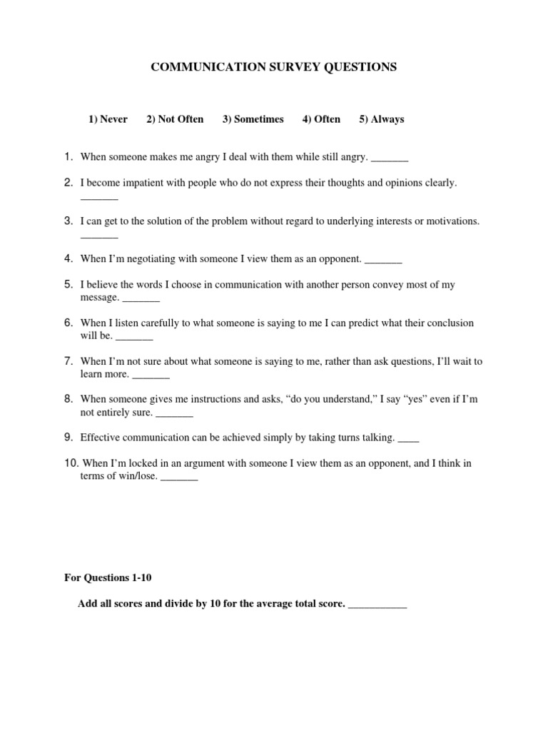 Communication Survey Questions | PDF | Question | Communication