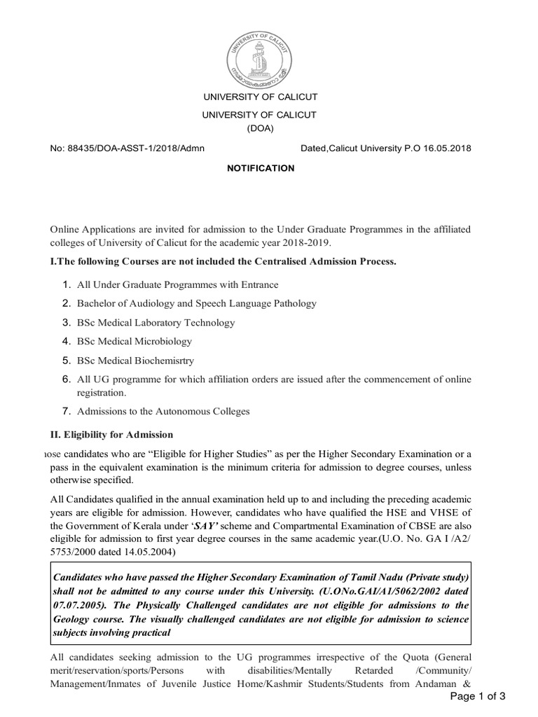 Notification | PDF | University And College Admission | Bachelor Of Science