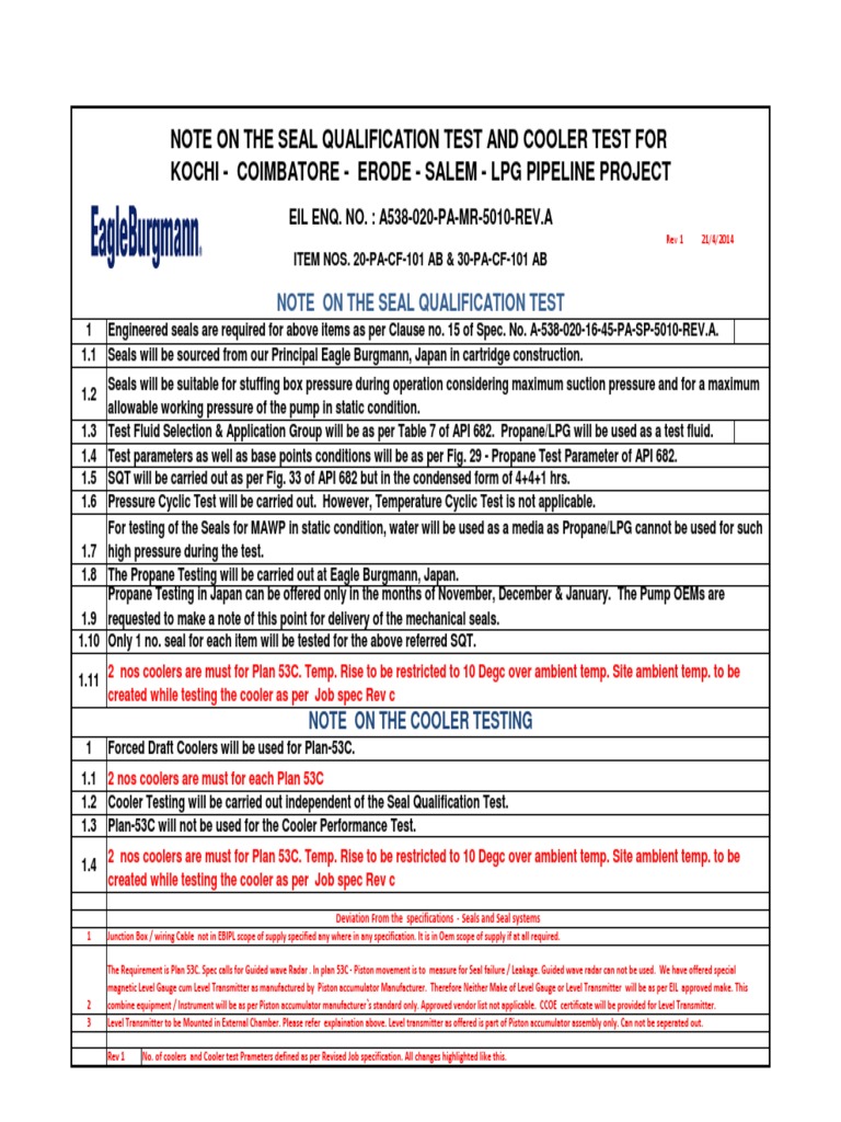 Note On The Seal Qualification Test and Cooler Test For Kochi ...