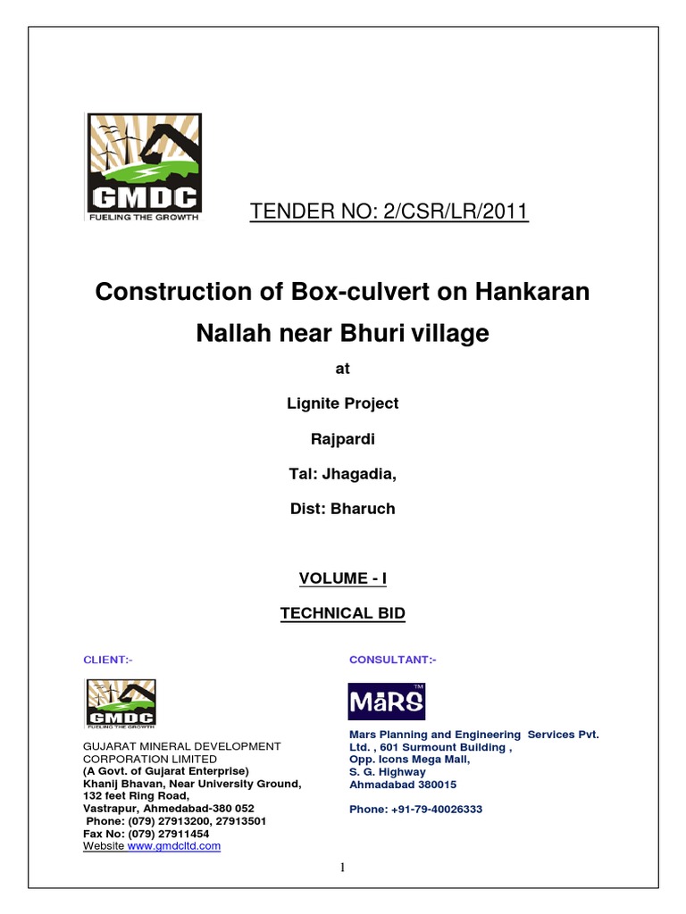 Construction of Box-Culvert On Hankaran Nallah Near Bhuri Village | PDF ...