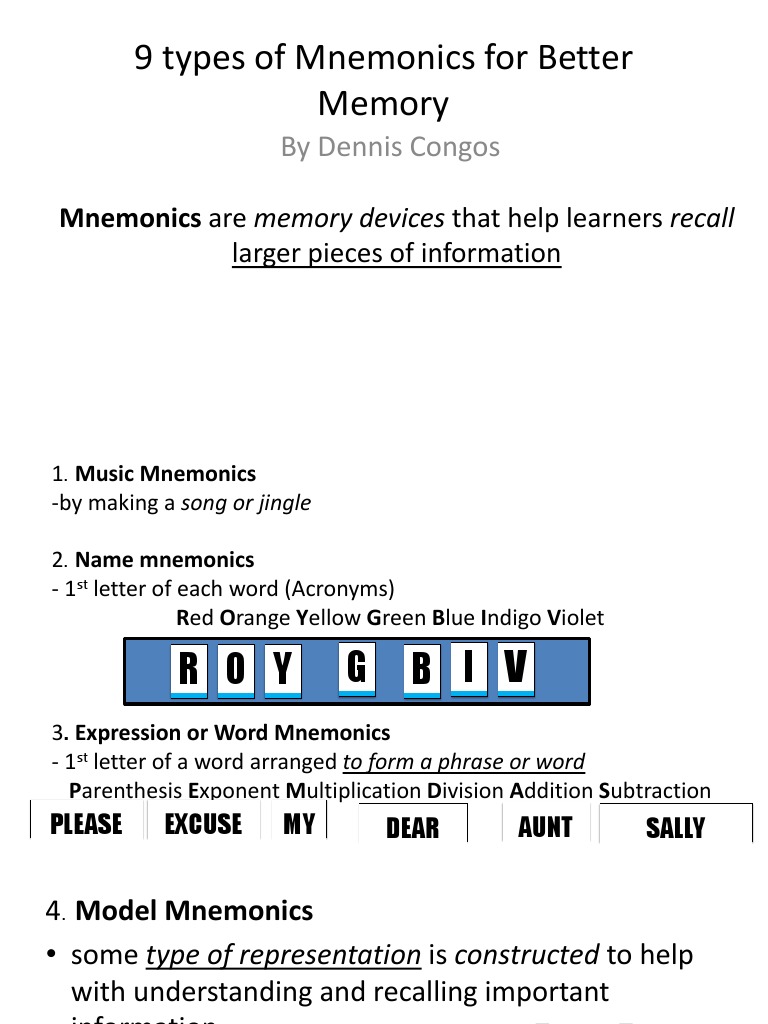 NEW 9 Types of Mnemonics For Better Memory | PDF | Language Arts ...