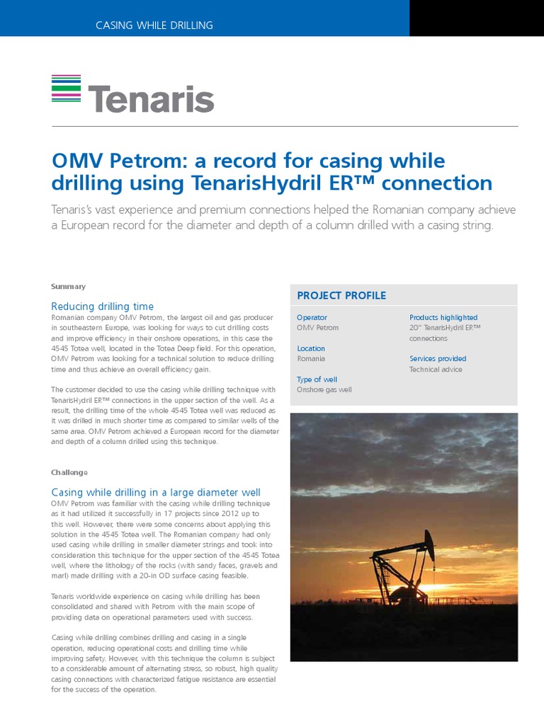 Casing While Drilling - OMV Petrom Using Tenaris | PDF | Oil Well ...