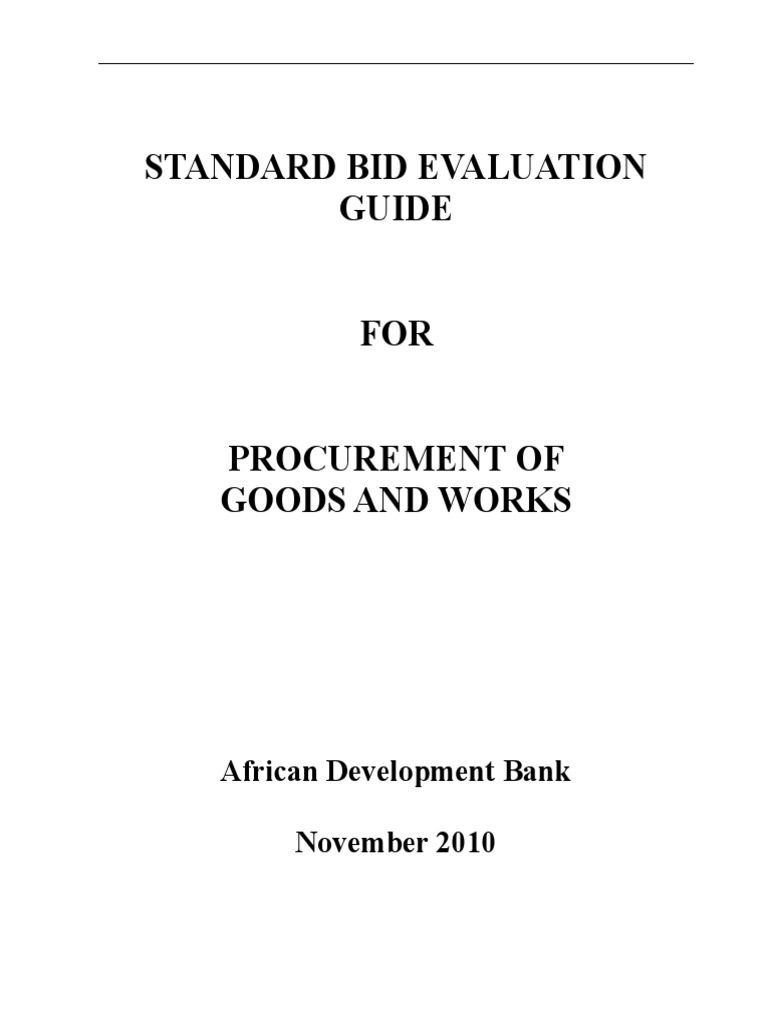 Standard Bid Evaluation Guide For Procurement of Goods and User S Guide - November 2010 | PDF ...