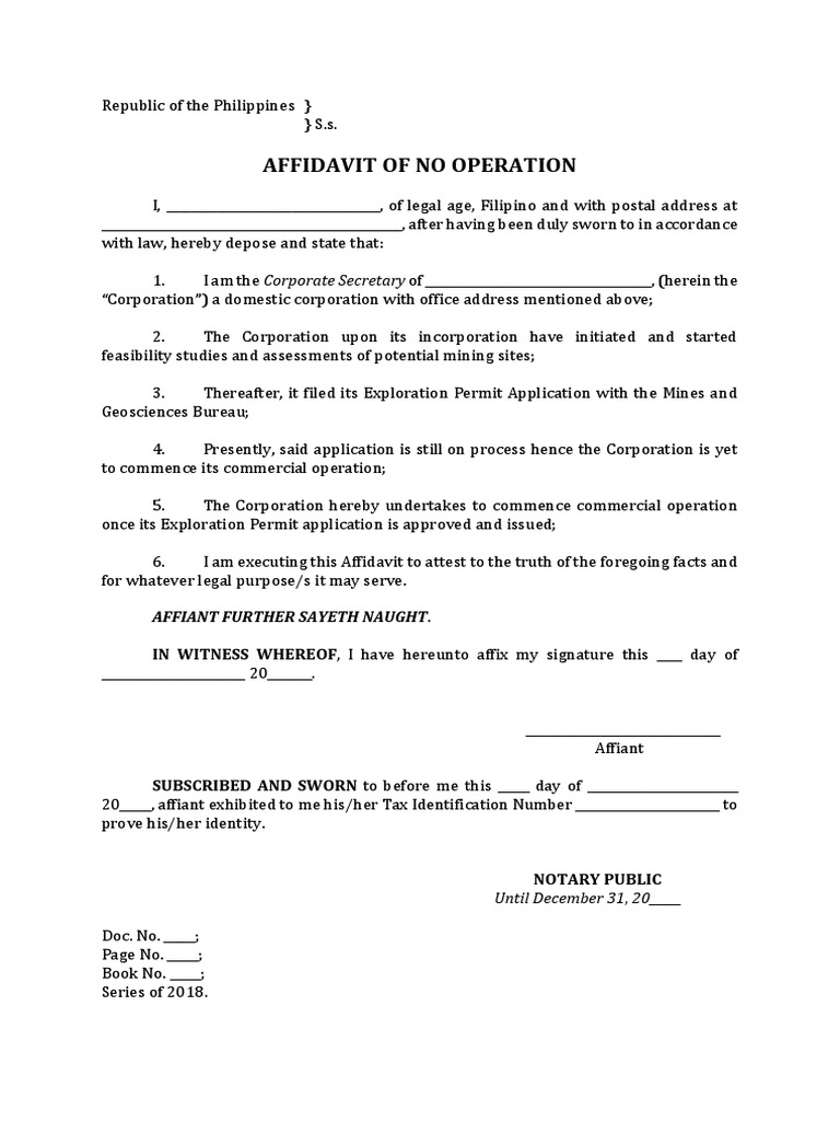 Affidavit No Operation - Format | PDF