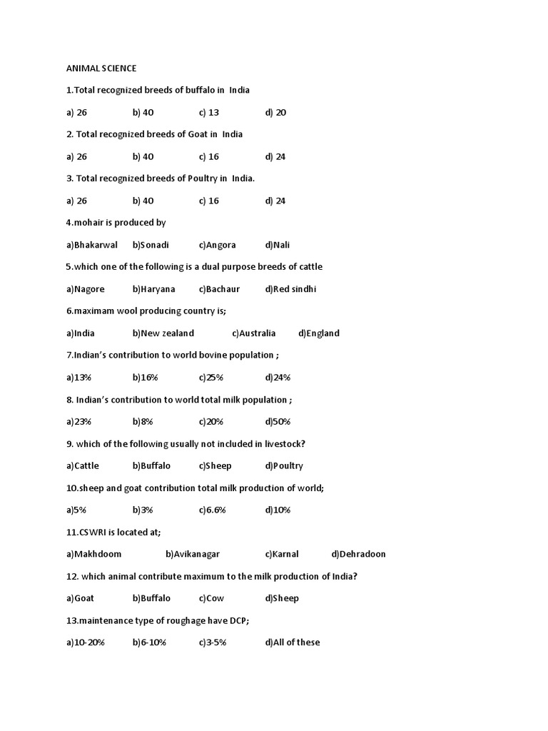 Animal Science Quiz | PDF | Goat | Vaccines