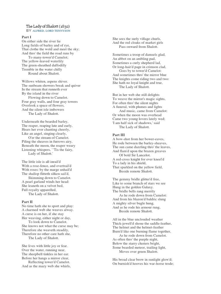 The Lady of Shalott (1832) : Alfred, Lord Tennyson | PDF | Nature