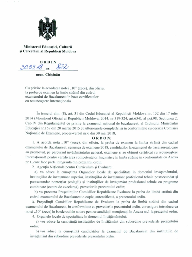 Ord. Nr. 822 Din 30.05.2018 10 Din Oficiu Limba Straina | PDF