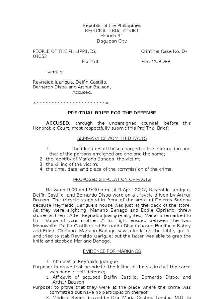 Pre-Trial Brief For The Defense ACCUSED, Through The Undersigned ...