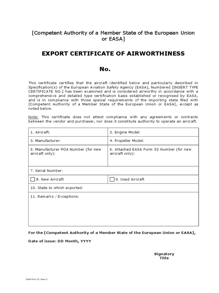 Certification Docs Forms EASA Form 27 | PDF