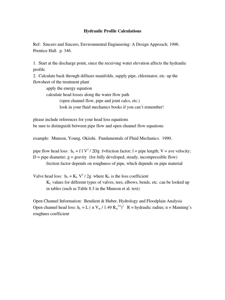 Hydraulic Profile Calculations | PDF
