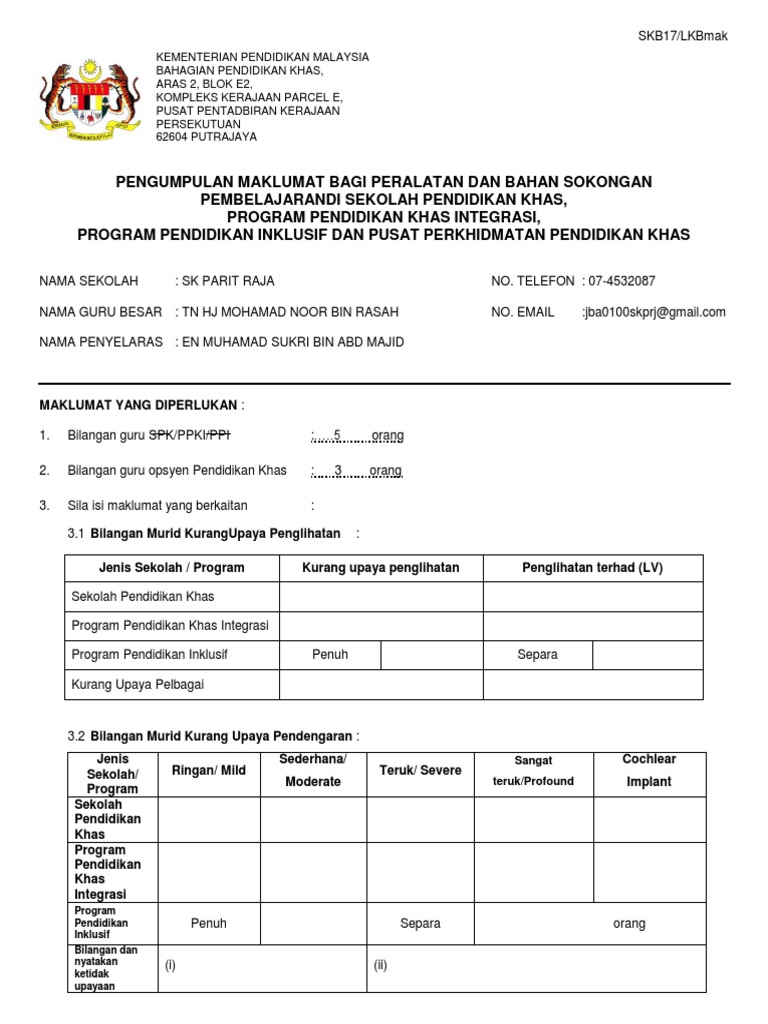 Borang Pengumpulan Maklumat Peralatan Khas SPK Ppki | PDF