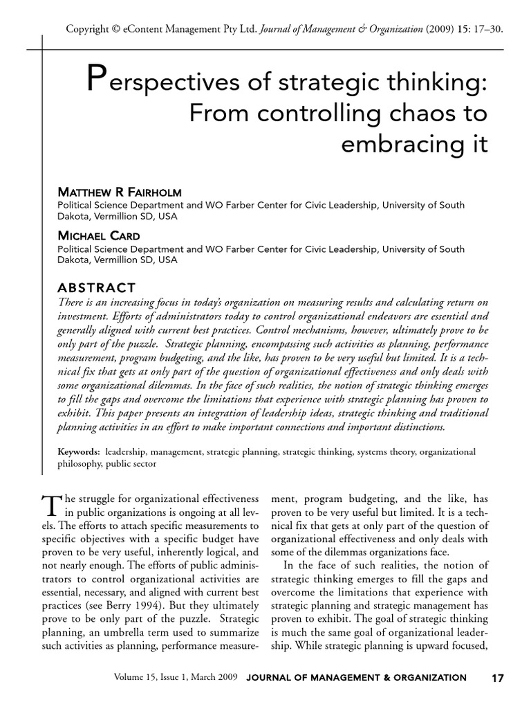 2009-Perspectives of Strategic Thinking | PDF | Strategic Management | Goal