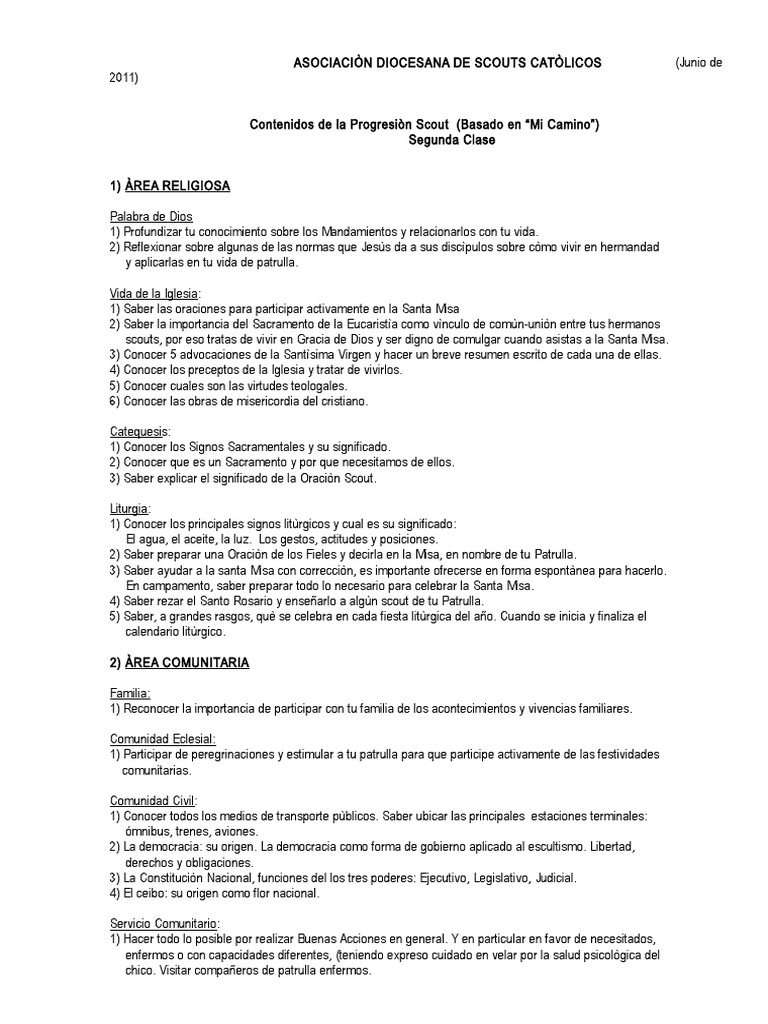 Progresion Scout Segunda Clase | PDF | Misa (liturgia) | Exploración