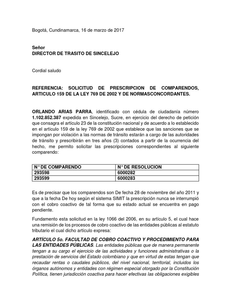 Prescripcion de Multas de Transito Colombia | PDF | Estatuto de ...