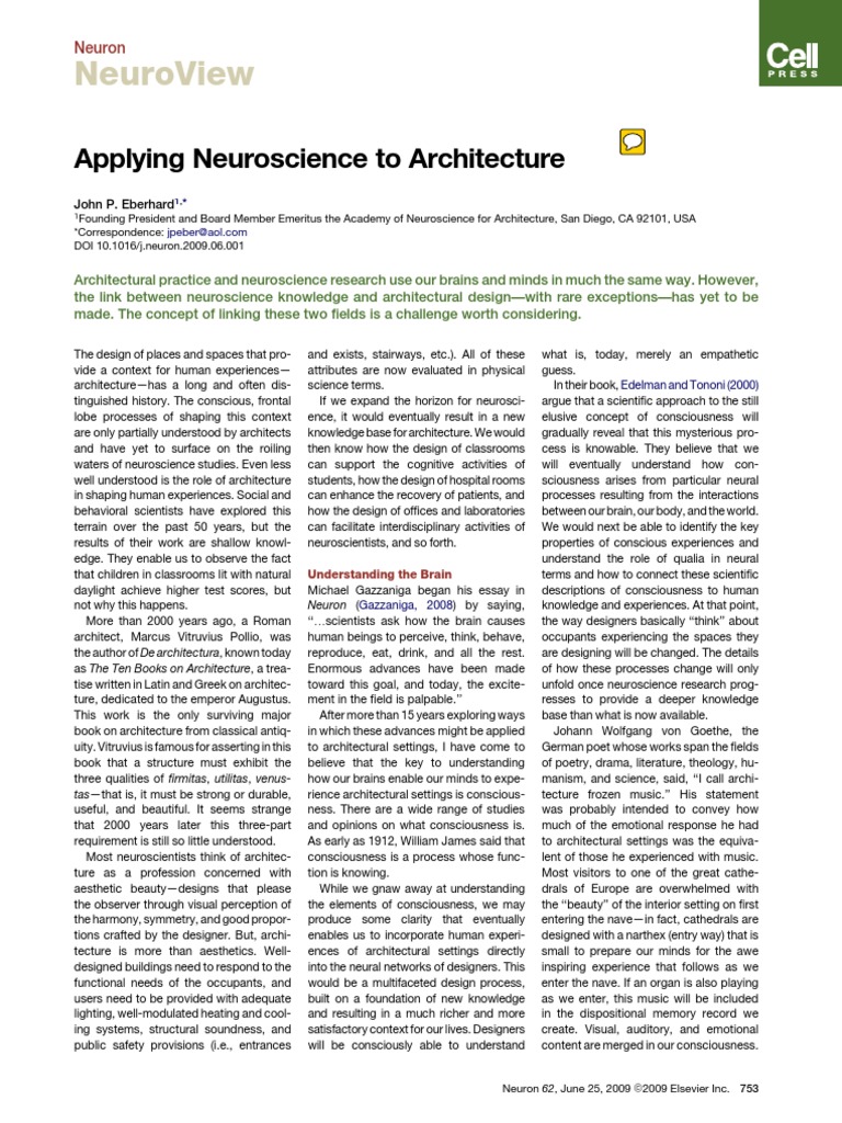 Neuroscience in Architectural Design | PDF | Perception | Consciousness