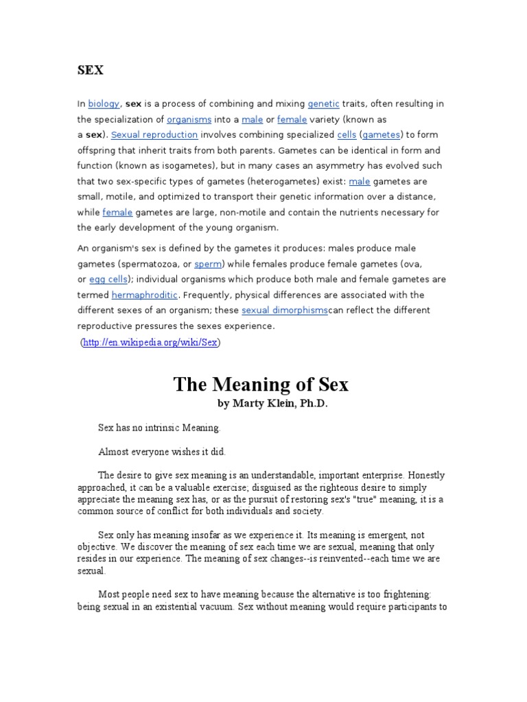 The Meaning Of Sex Biology Genetic Organisms Male Female Sexual