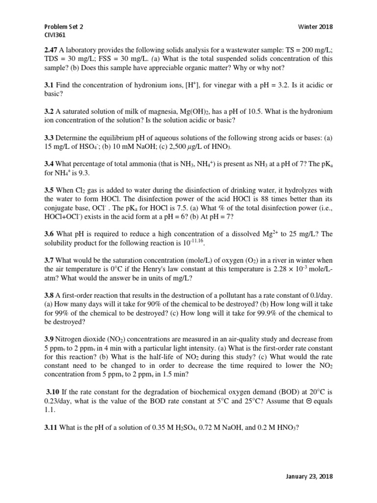 Problem Set 2 - Chapter 3 - Winter 2018 | PDF | Acid | Acid ...