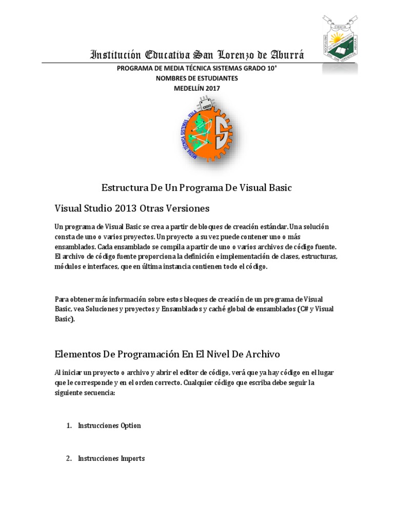 Estructura de Visual Basic | PDF | Compilador | Básico