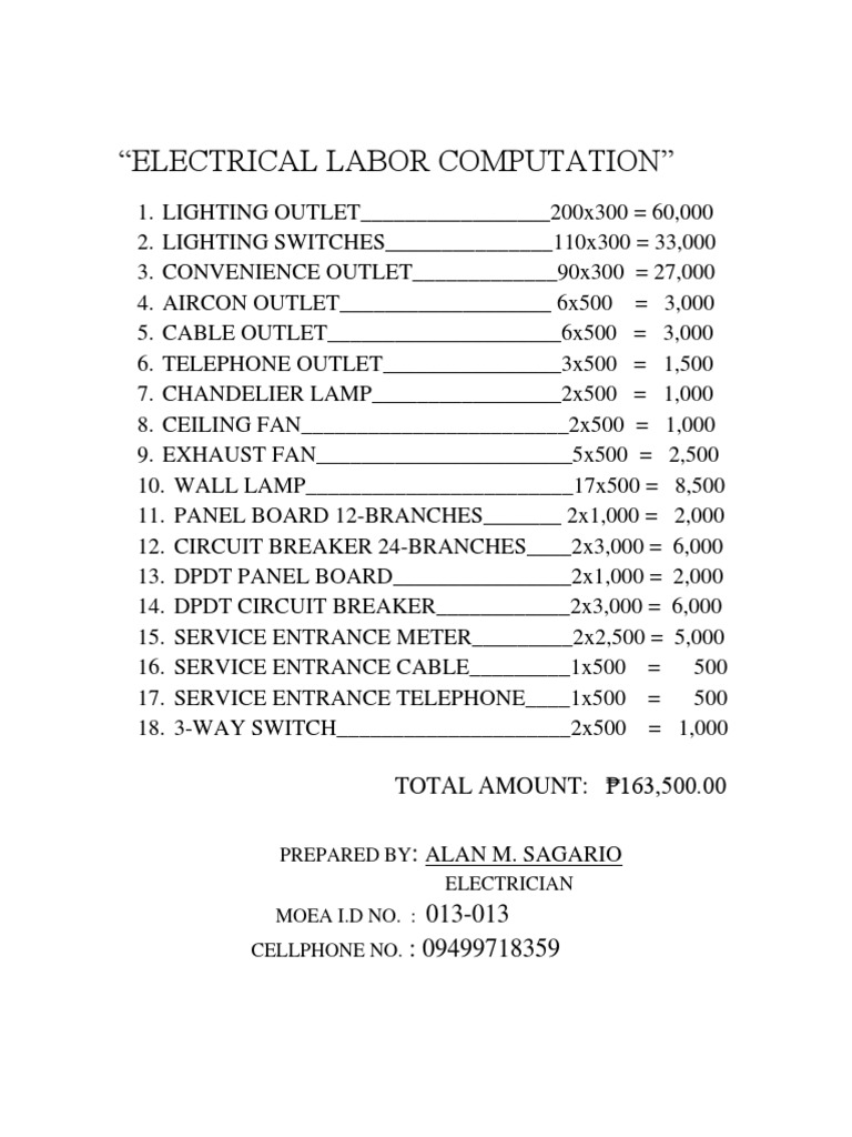 Electrical Labor Computation | PDF