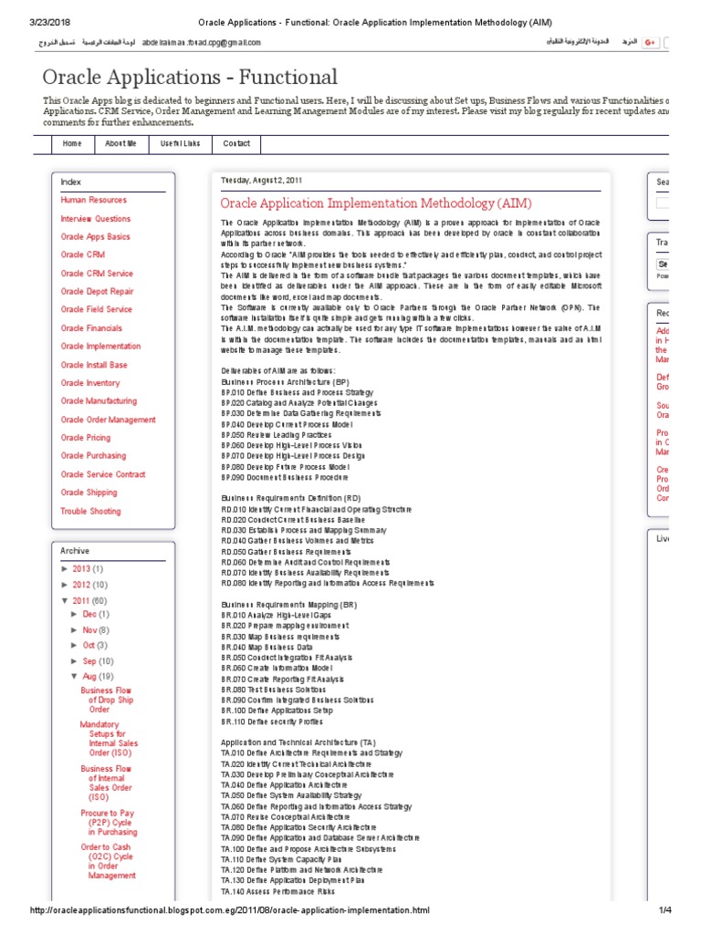 Oracle Applications - Functional - Oracle Application Implementation Methodology (AIM) | PDF ...