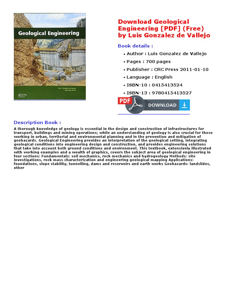 Geological Engineering (PDF) (Free) by Luis Gonzalez de Vallejo | PDF ...