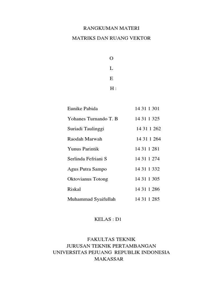 Matriks dan Ruang Vektor Kelas 11 | PDF