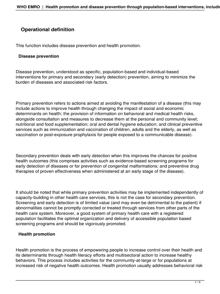 Health Promotion Disease Prevention | PDF | Preventive Healthcare ...