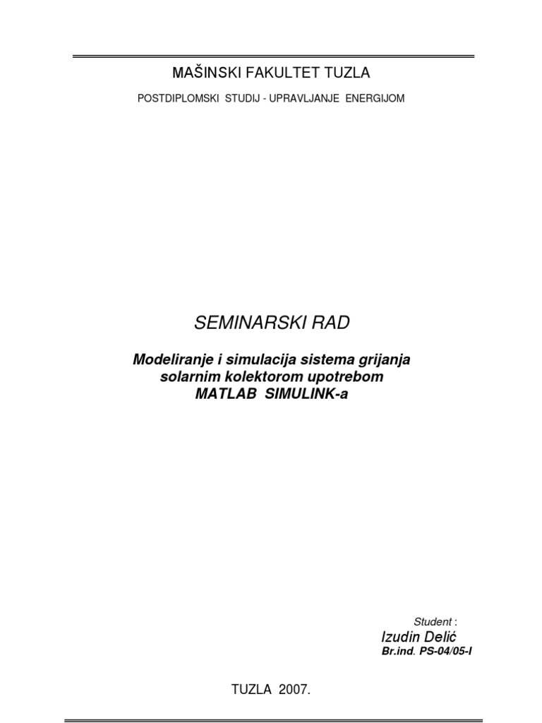 Solarni Kolektor - Modeliranje I Simulacija | PDF