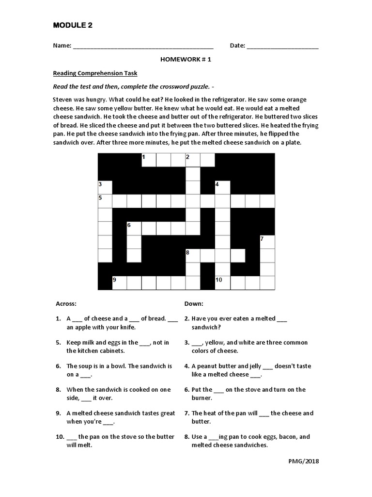 Reading Comprehension Crossword | PDF | Cooking, Food & Wine | Home ...