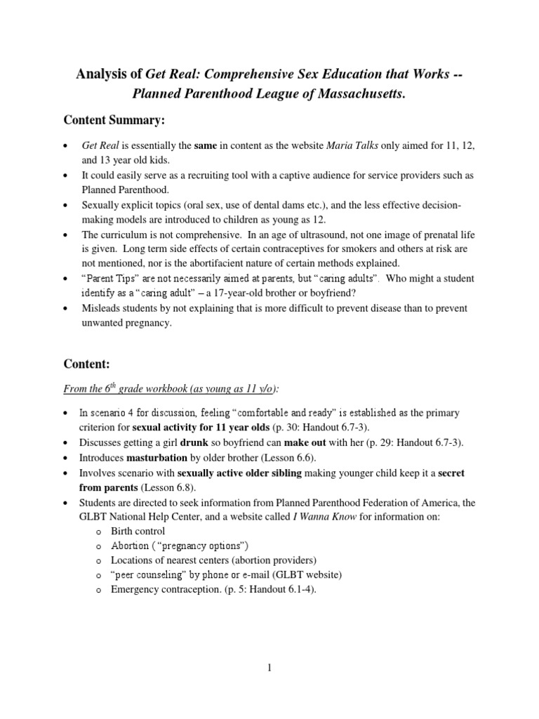 Analysis of Get Real: Comprehensive Sex Education That Works | PDF ...