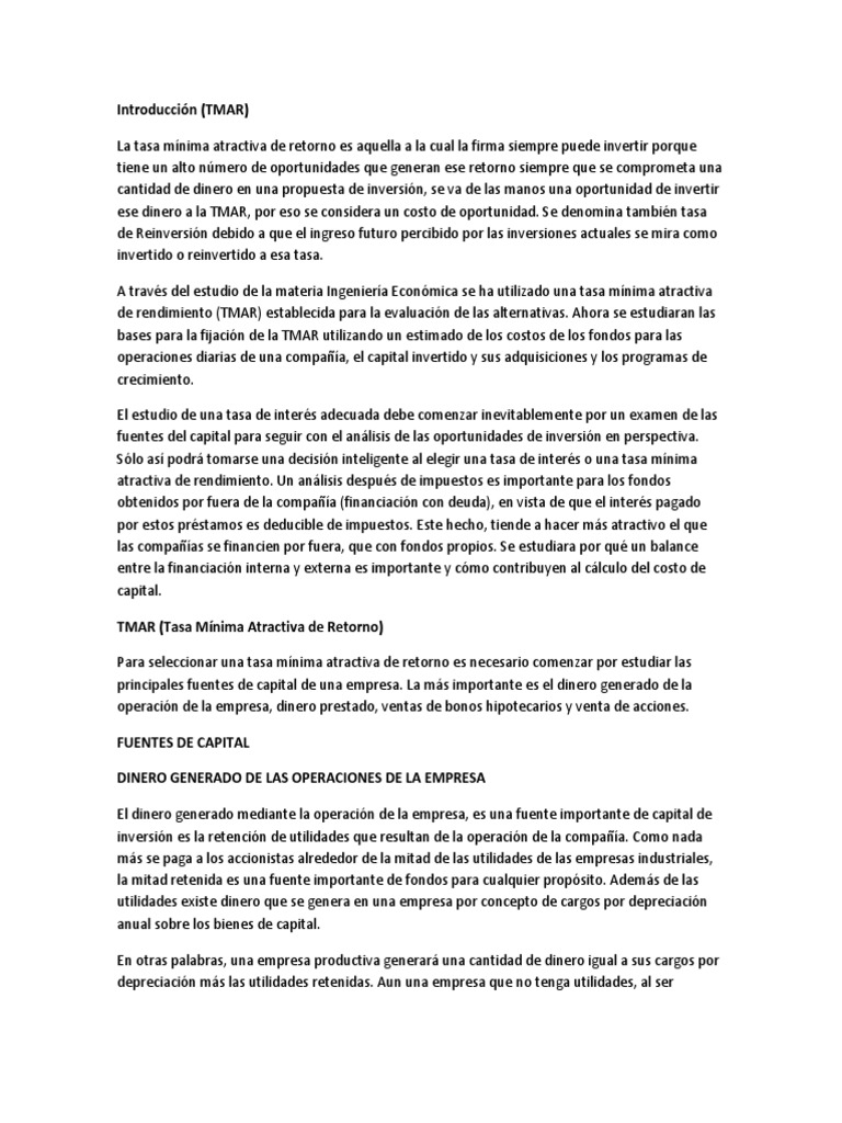 Guía para Fijar la TMAR en Empresas | PDF | Compartir (Finanzas) | Toma ...