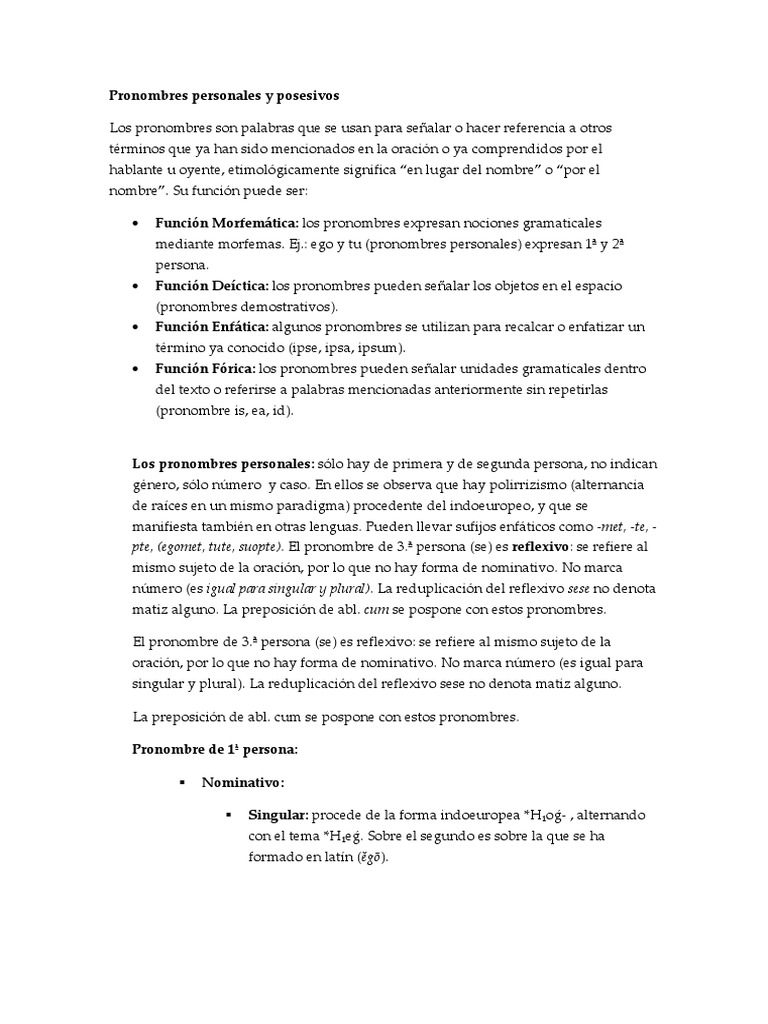 Pronombres Personales y Posesivos | PDF | Pronombre | Numero Gramatical