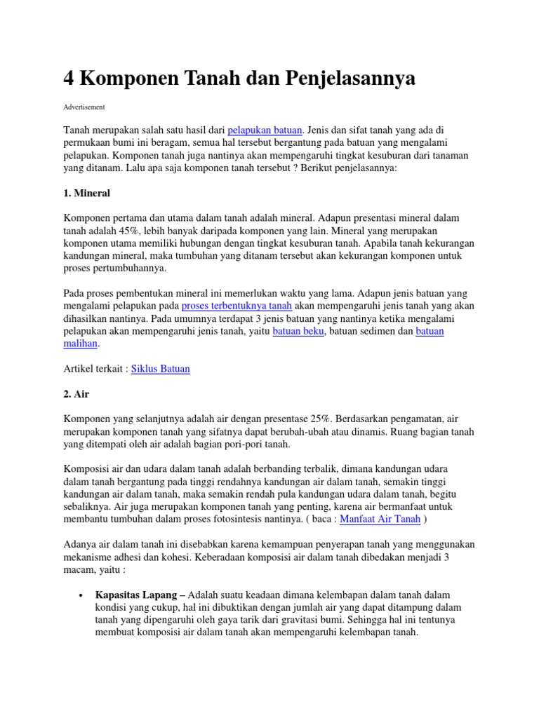 4 Komponen Tanah Dan Penjelasannya | PDF