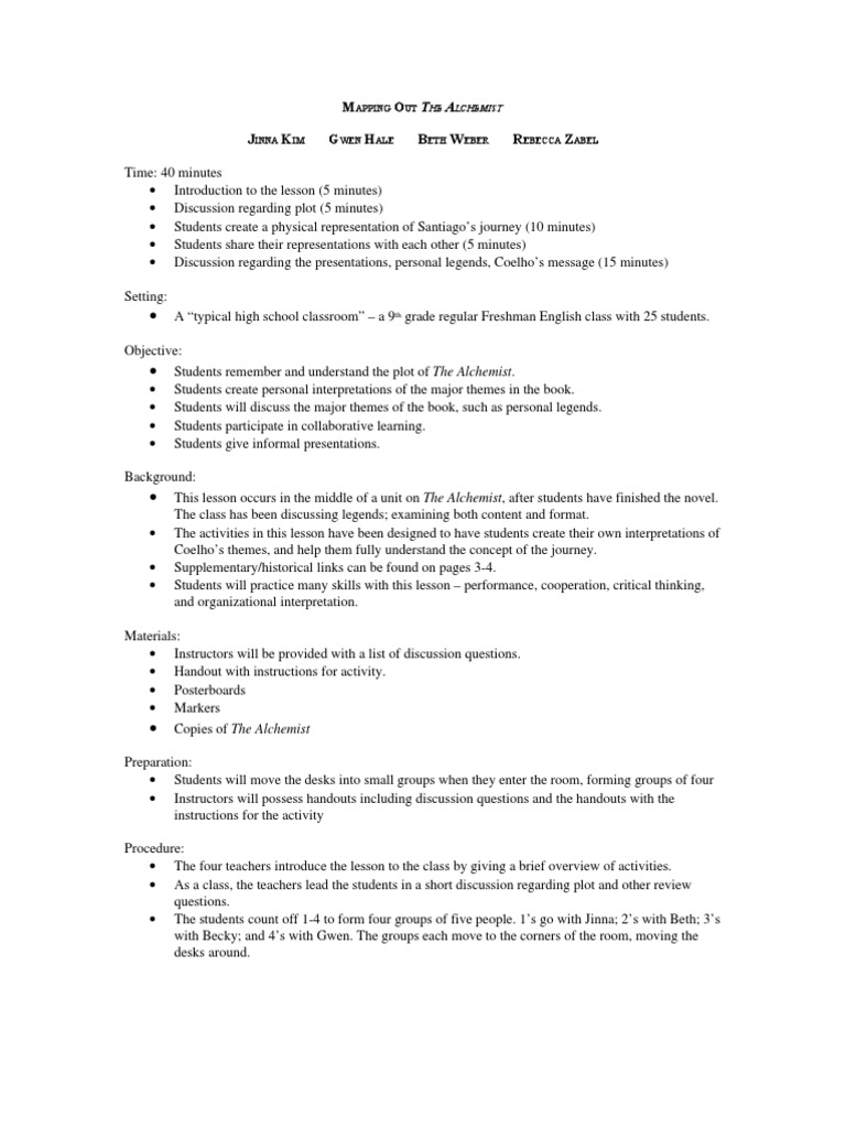 Alchemist Lesson Plan | PDF | Alchemy | Special Education