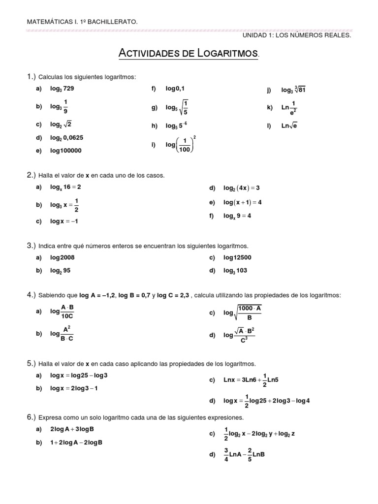 ACTIVIDADES DE LOGARITMOS