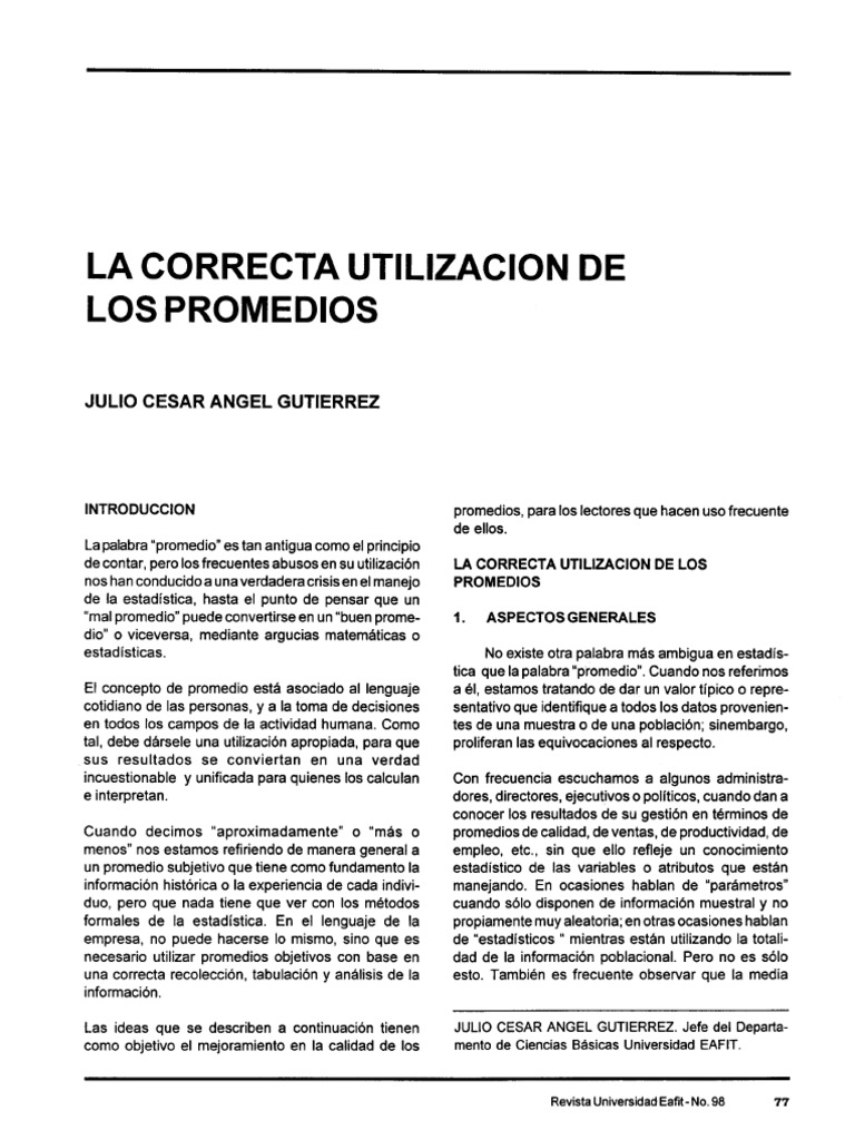 La Correcta Utilización de Los Promedios PDF | PDF