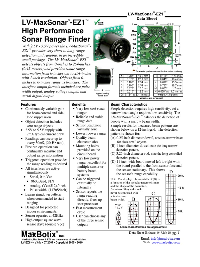 LV MaxSonar EZ1 Datasheet | Sonar | Calibration