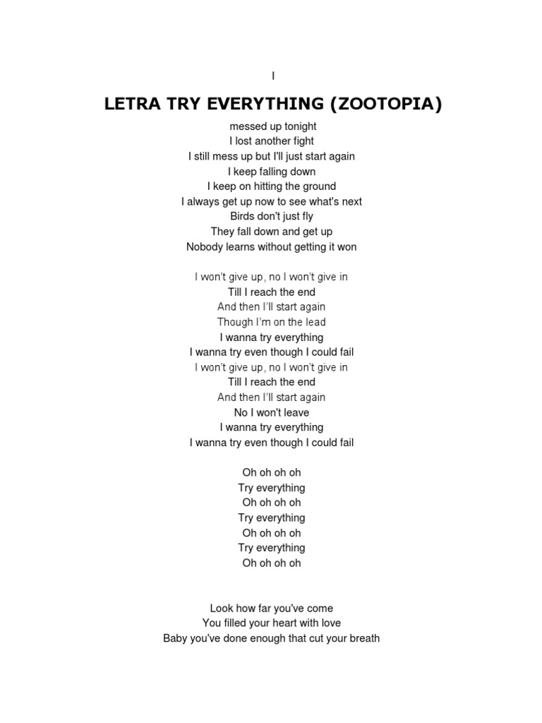 Letra Try Everything (Zootopia) | PDF