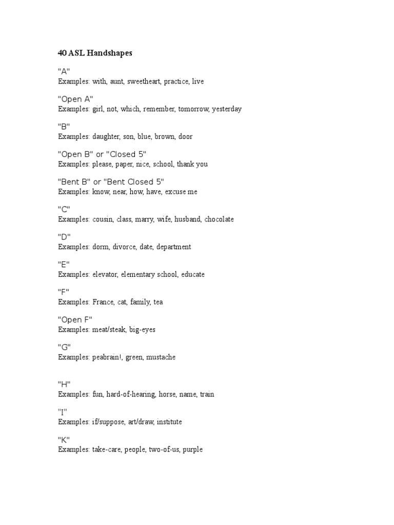 40 ASL Handshapes | PDF